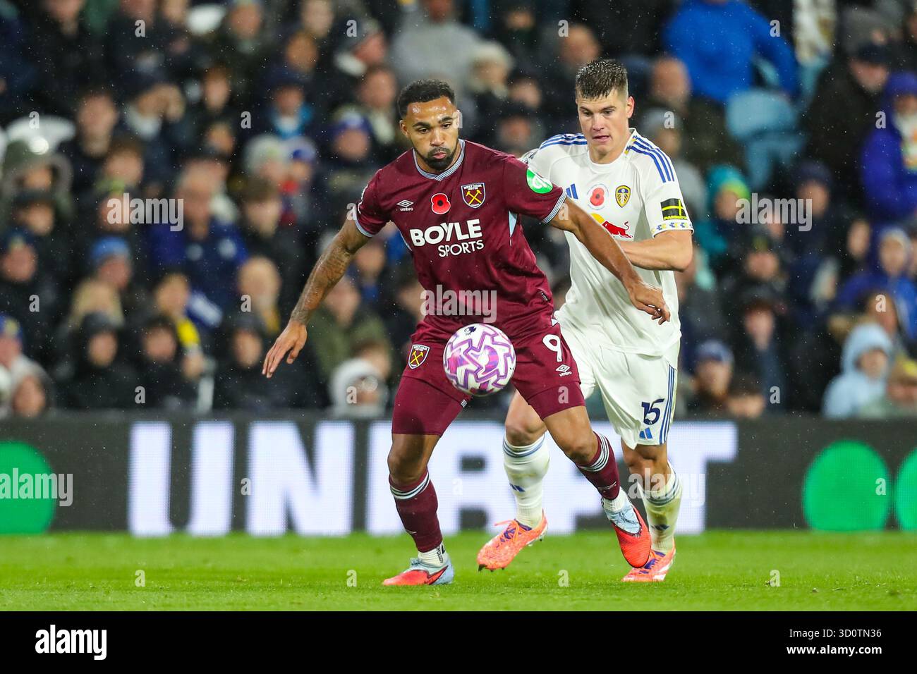 Callum Wilson Of West Ham in action against Jaka Bijol Of Leeds United ...