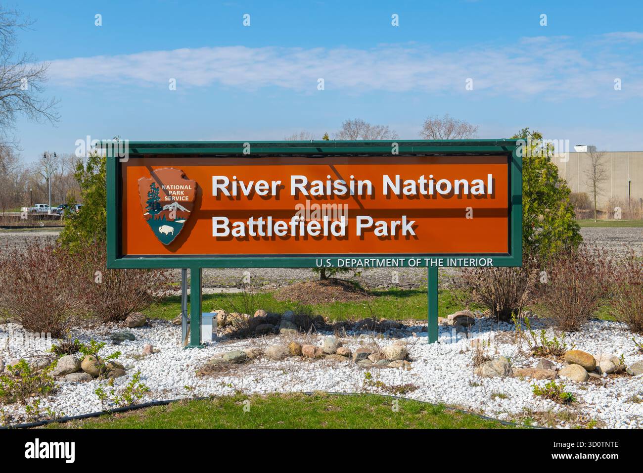 Entrance sign of River Raisin National Battlefield Park. This park is ...