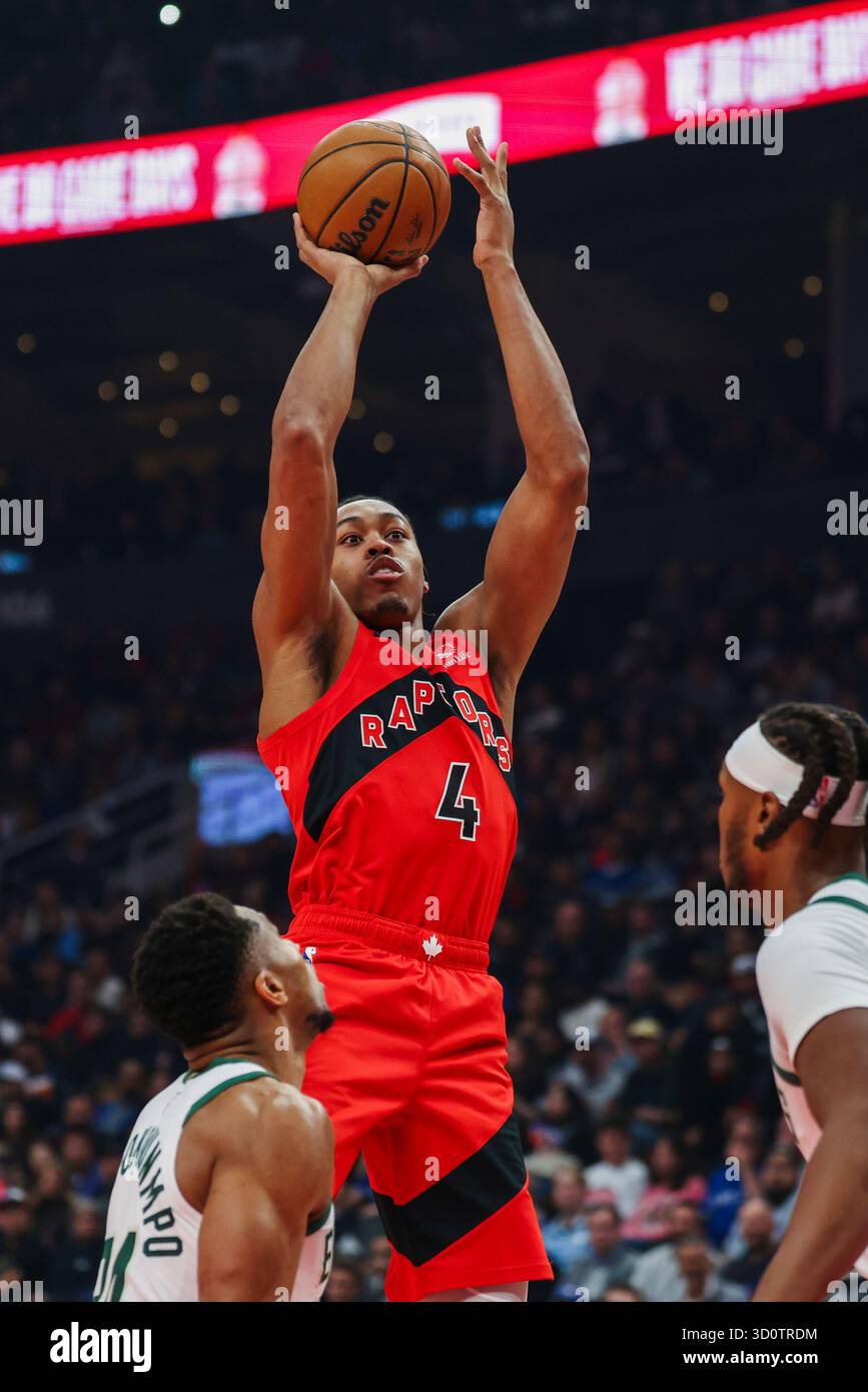 Toronto Raptors' Scottie Barnes (4) shoots during first-half NBA ...