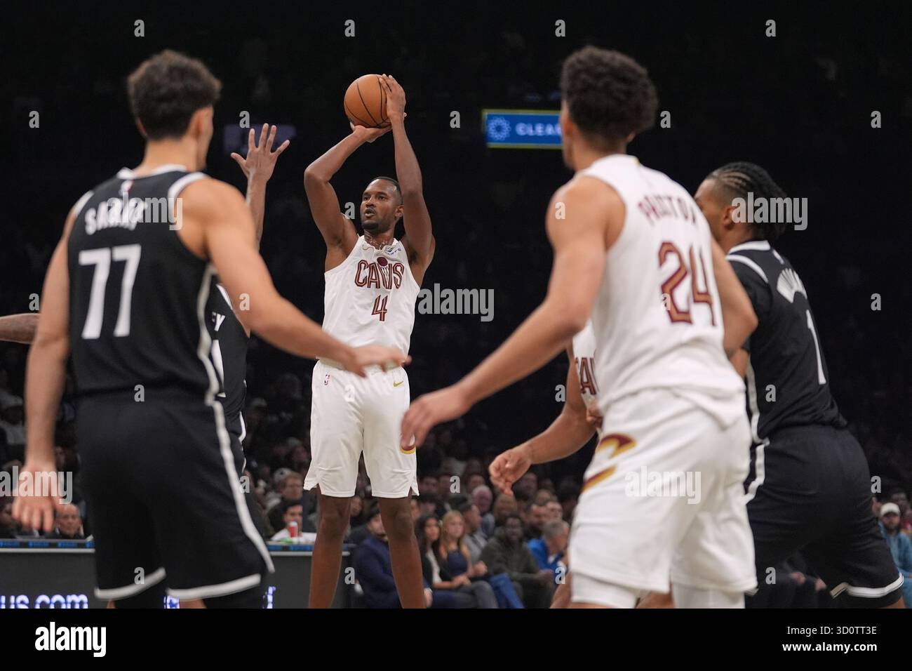 Cleveland Cavaliers' Evan Mobley (4) shoots over Brooklyn Nets' Ben ...