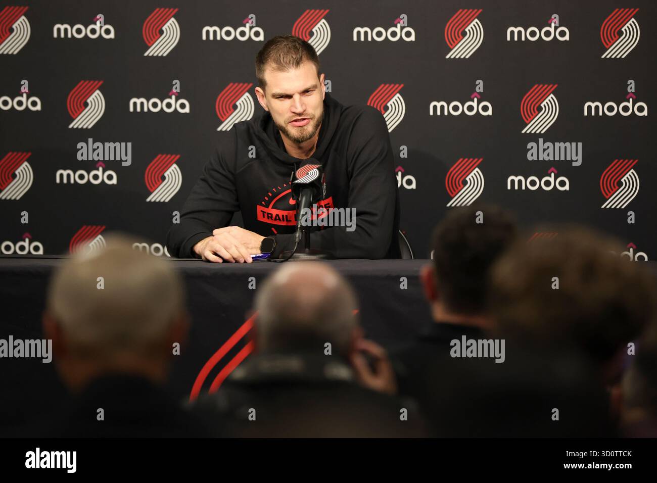 Portland Trail Blazers acting head coach Tiago Splitter speaks during a ...