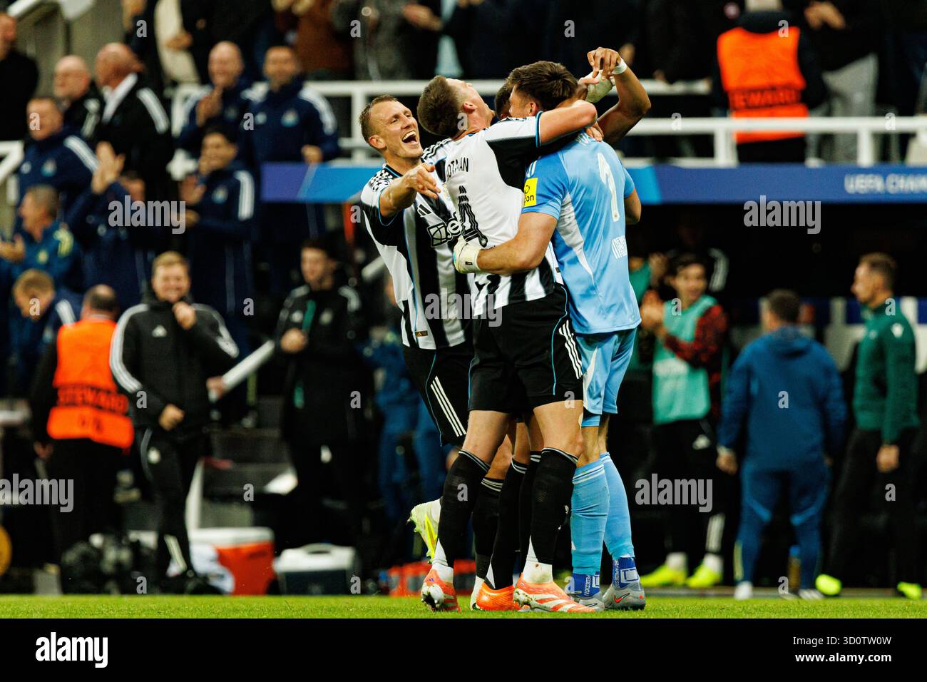 Dan Burn, Sven Botman and Nick Pope seen celebrating after goal during ...