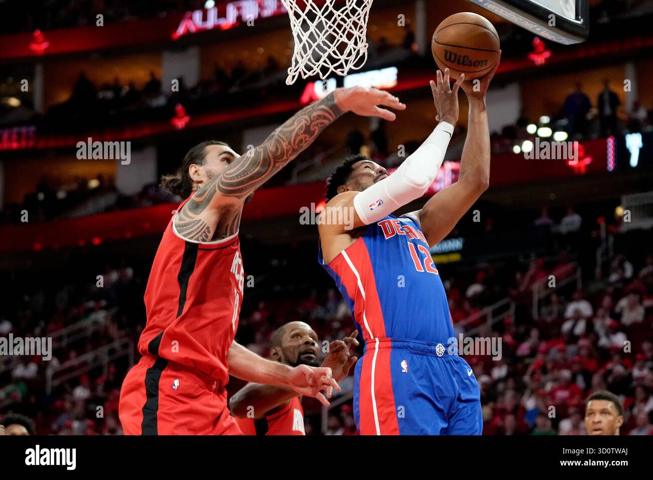 Detroit Pistons forward Tobias Harris (12) shoots as Houston Rockets ...
