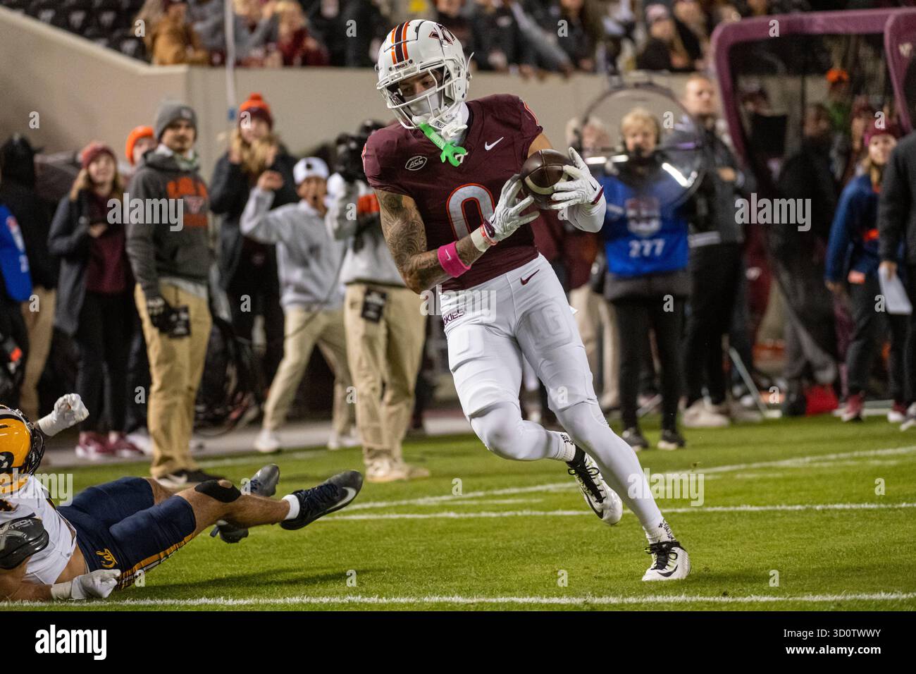 Virginia Tech wide receiver Ayden Greene (0) catches a touchdown during ...
