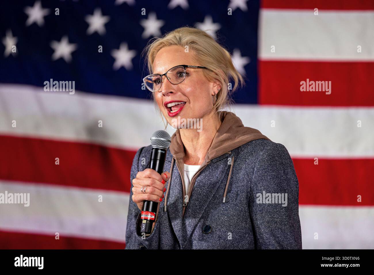 Rep. Ashley Hinson, R-Iowa, speaks during the Triple M Tailgate ...