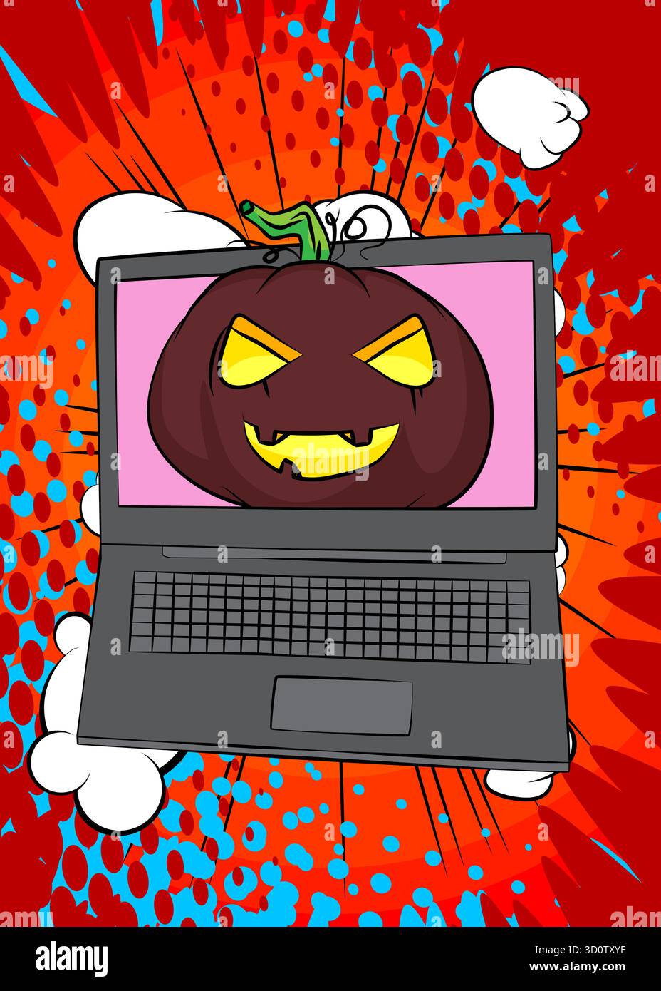 Cartoon Laptop, comic book Notebook with Jack-O-Lantern, Halloween ...