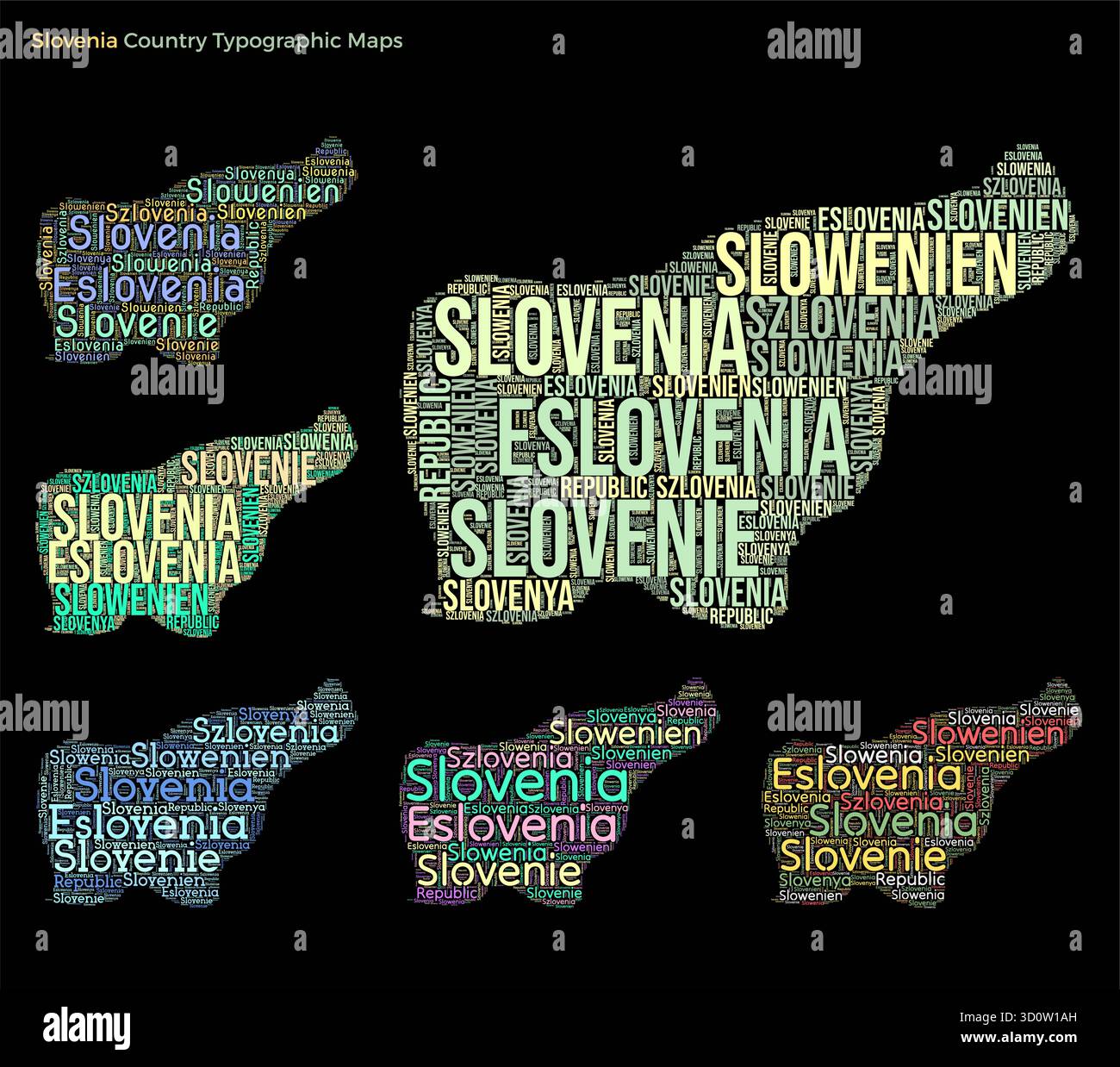 Slovenia. Set of typography style country illustrations. Slovenia map ...