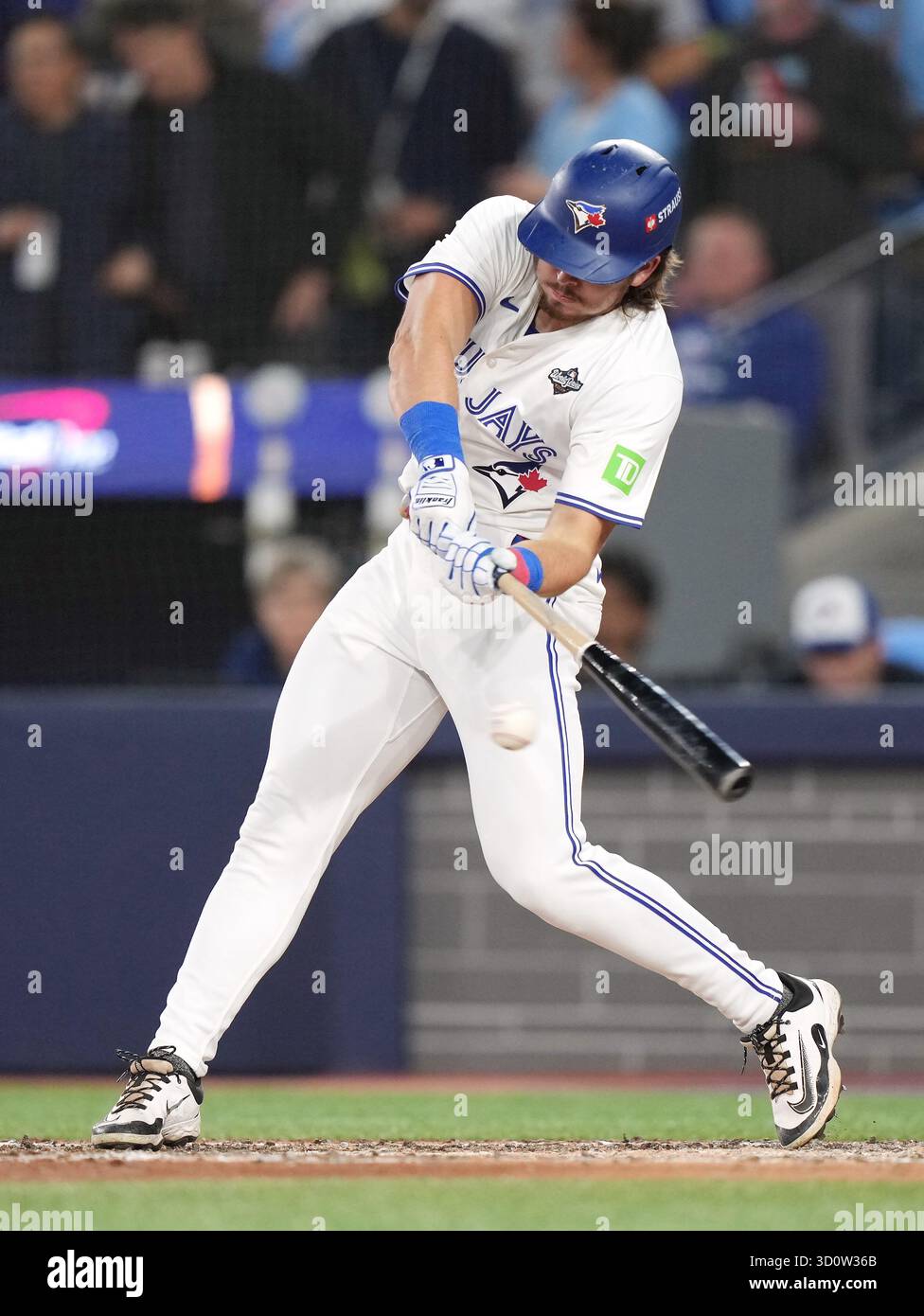 Toronto Blue Jays' Addison Barger hits a single against the Los Angeles ...