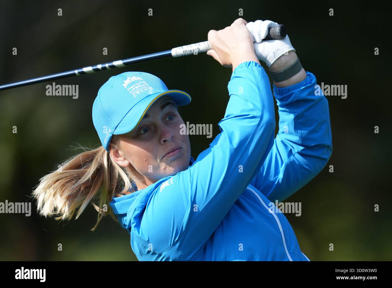 Maja Stark of Sweden tees off on the fourth hole during the pool B ...