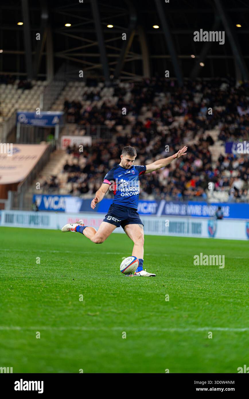 Marc Palmier (10 Grenoble) in action during The French Rugby Union ...