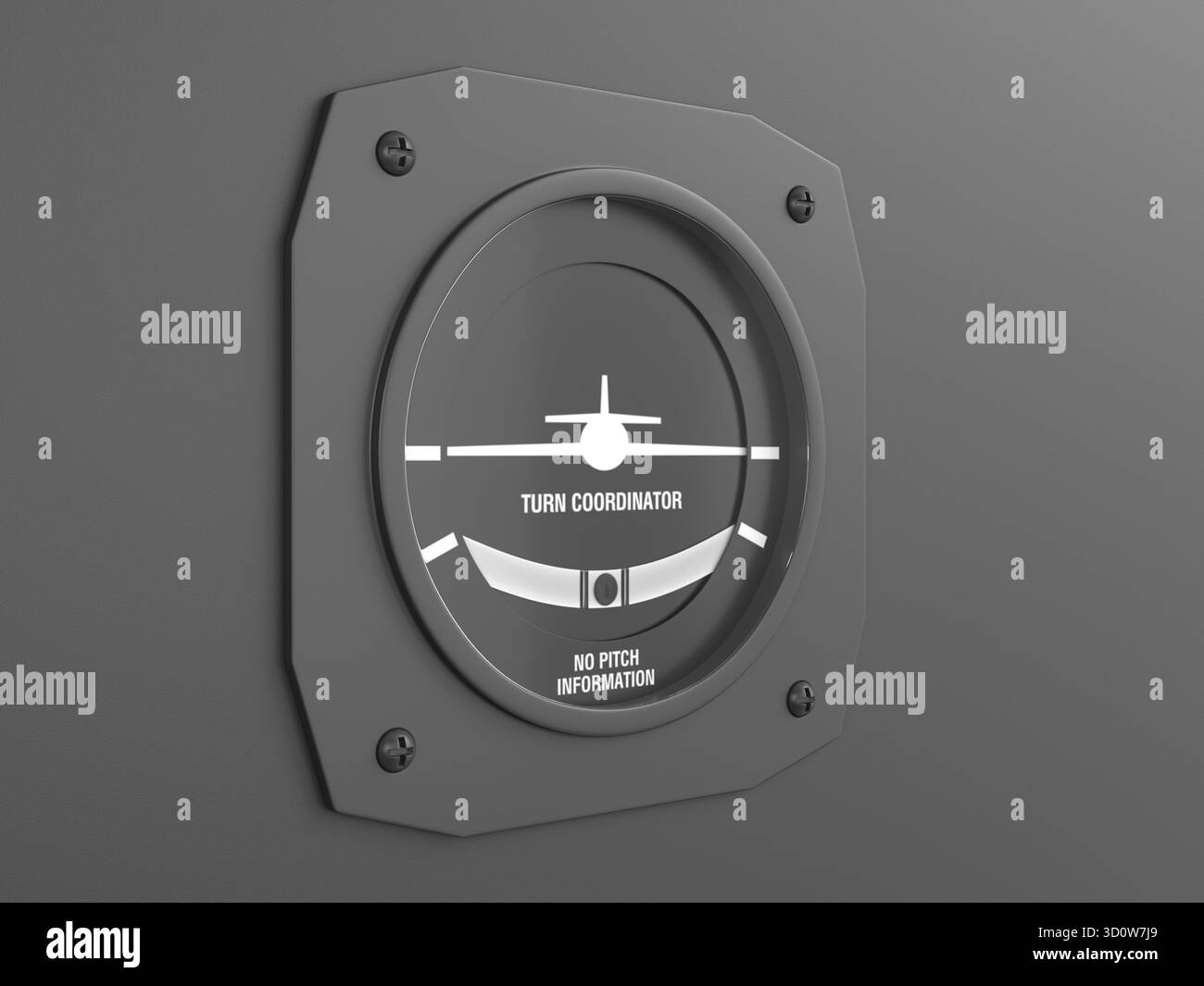 Flight instrument turn coordinator on a black background. 3d ...