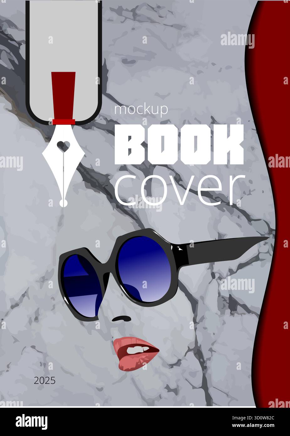 Book cover mockup showing a pair of sunglasses and a fountain pen nib ...