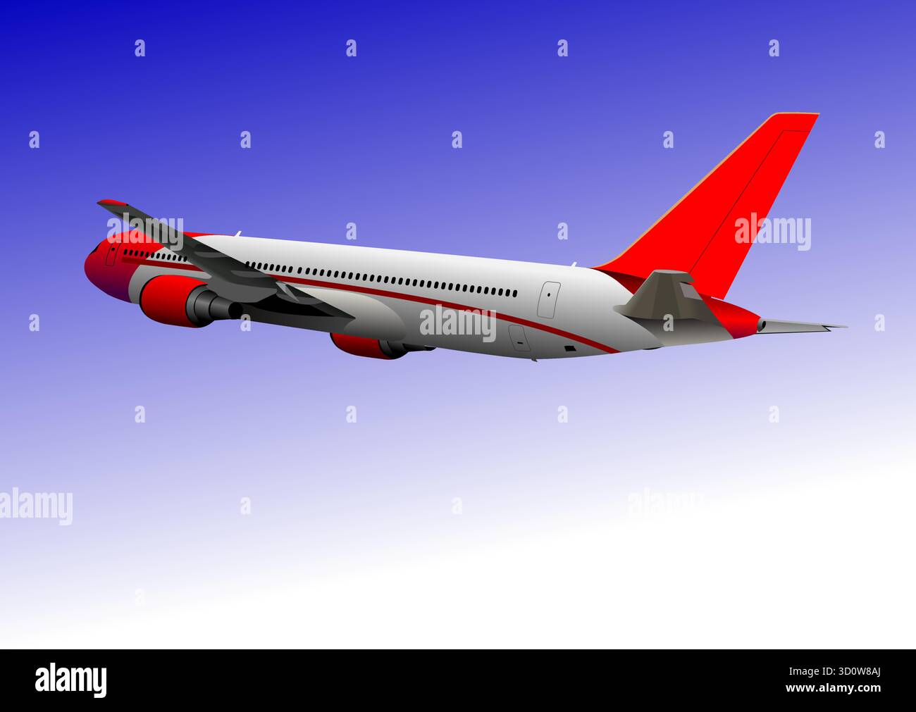 Illustration of a modern passenger airplane flying in a blue sky Stock ...