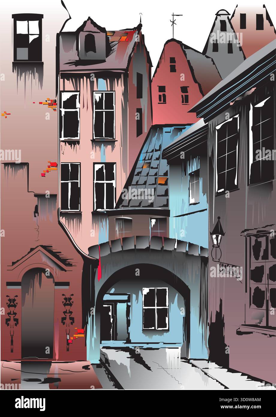 Narrow road alleyway street Stock Vector Images - Alamy
