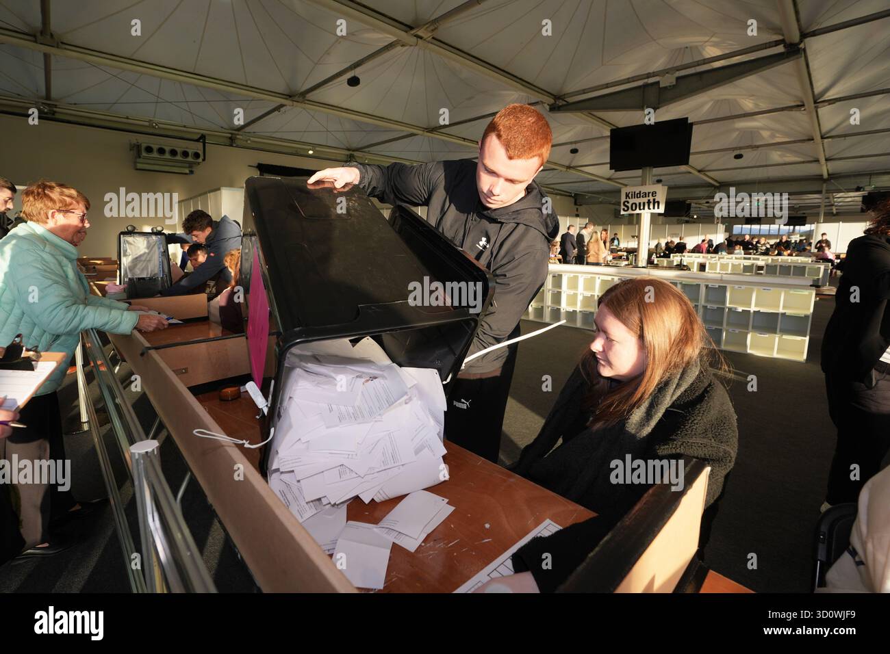 A ballot box is emptied as counting begins at the Punchestown ...