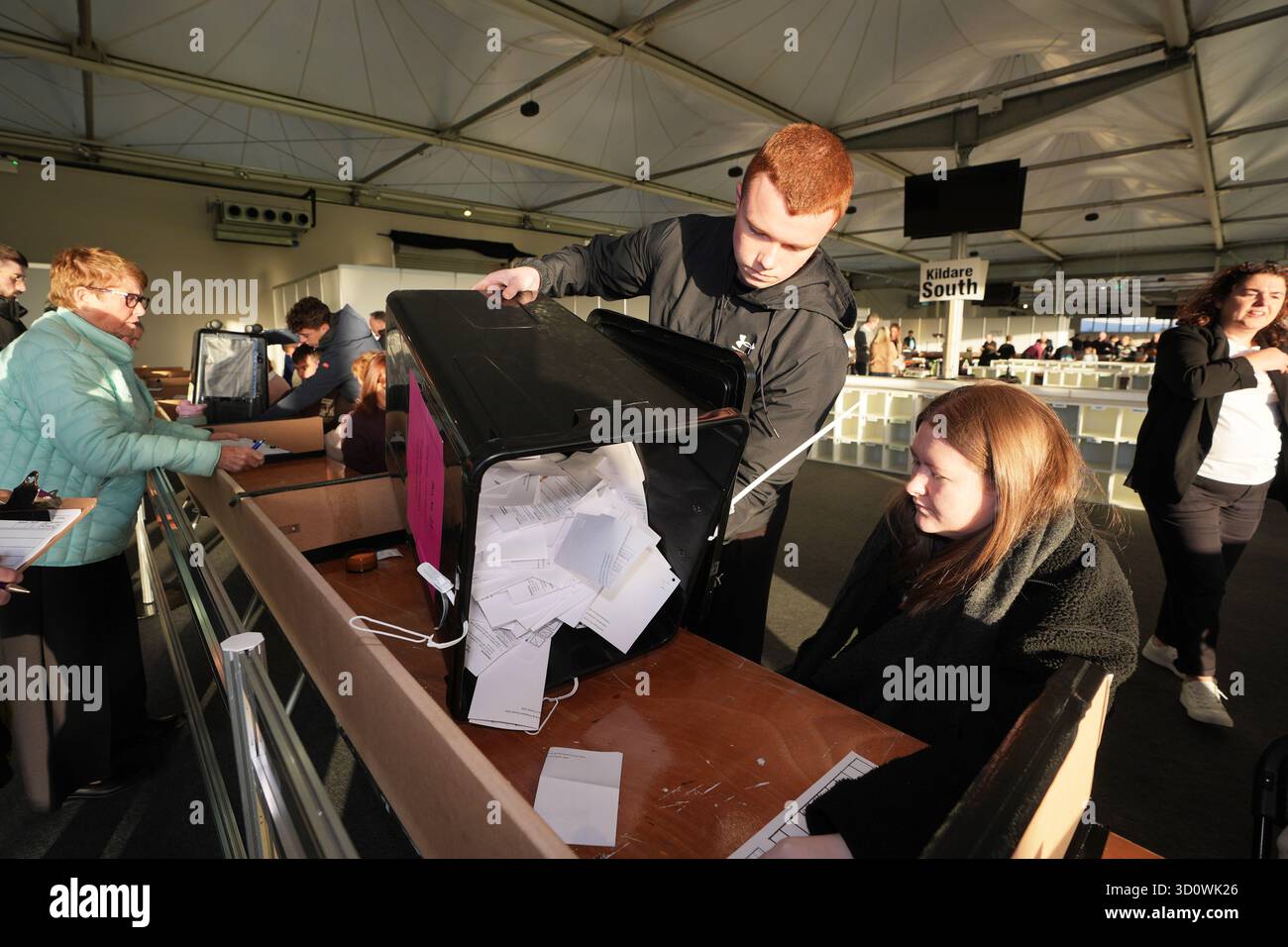 A ballot box is emptied as counting begins at the Punchestown ...