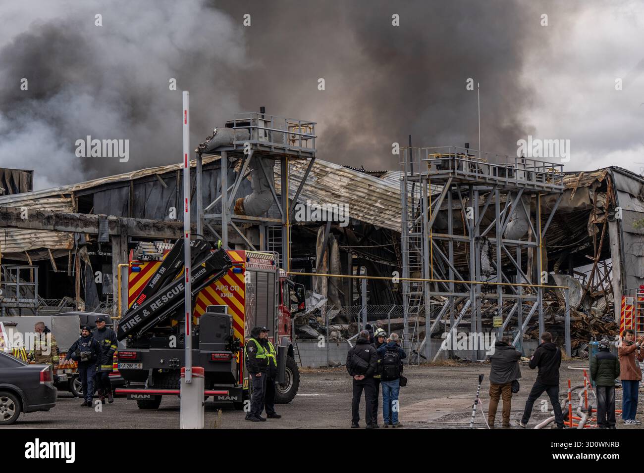 Smoke bellows from a warehouse that caught fire following a Russian ...