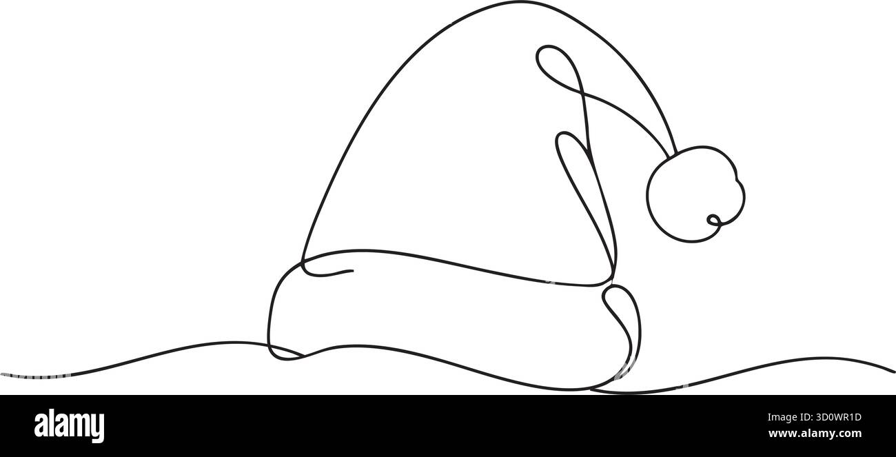 Santa hat in one line art style. Santa hat drawing with editable black ...