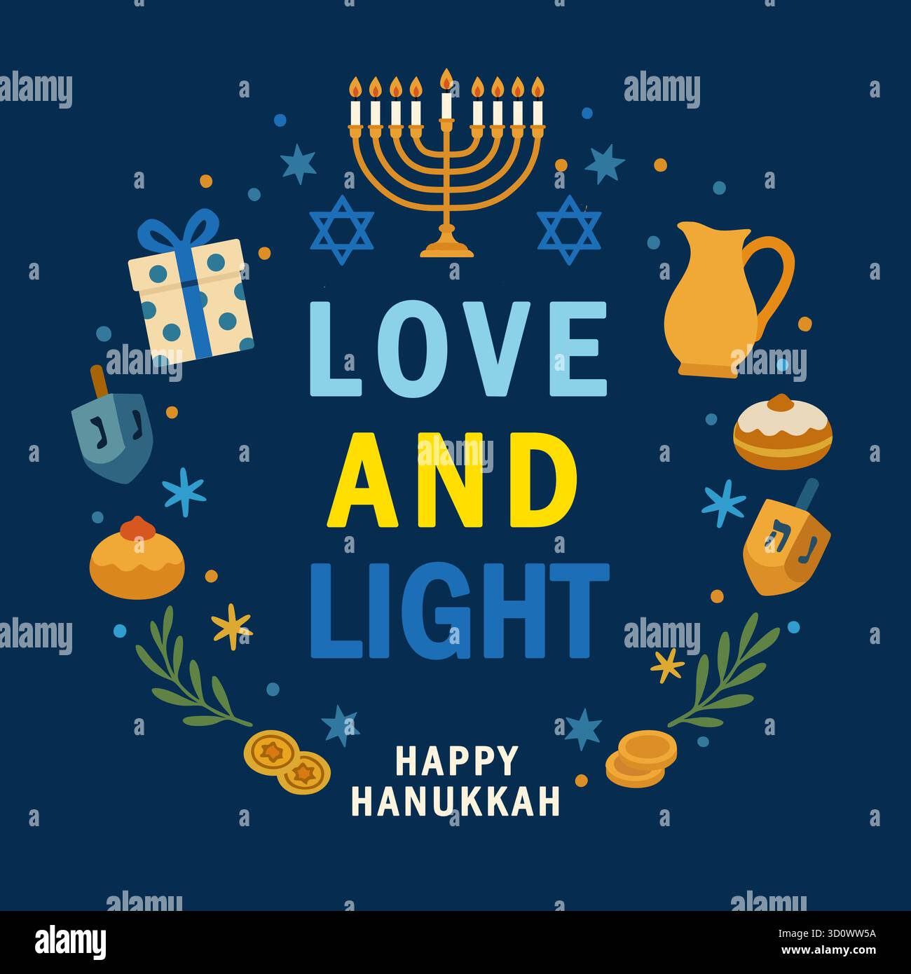 Love and Light, Happy Hanukkah banner with confetti and traditional ...