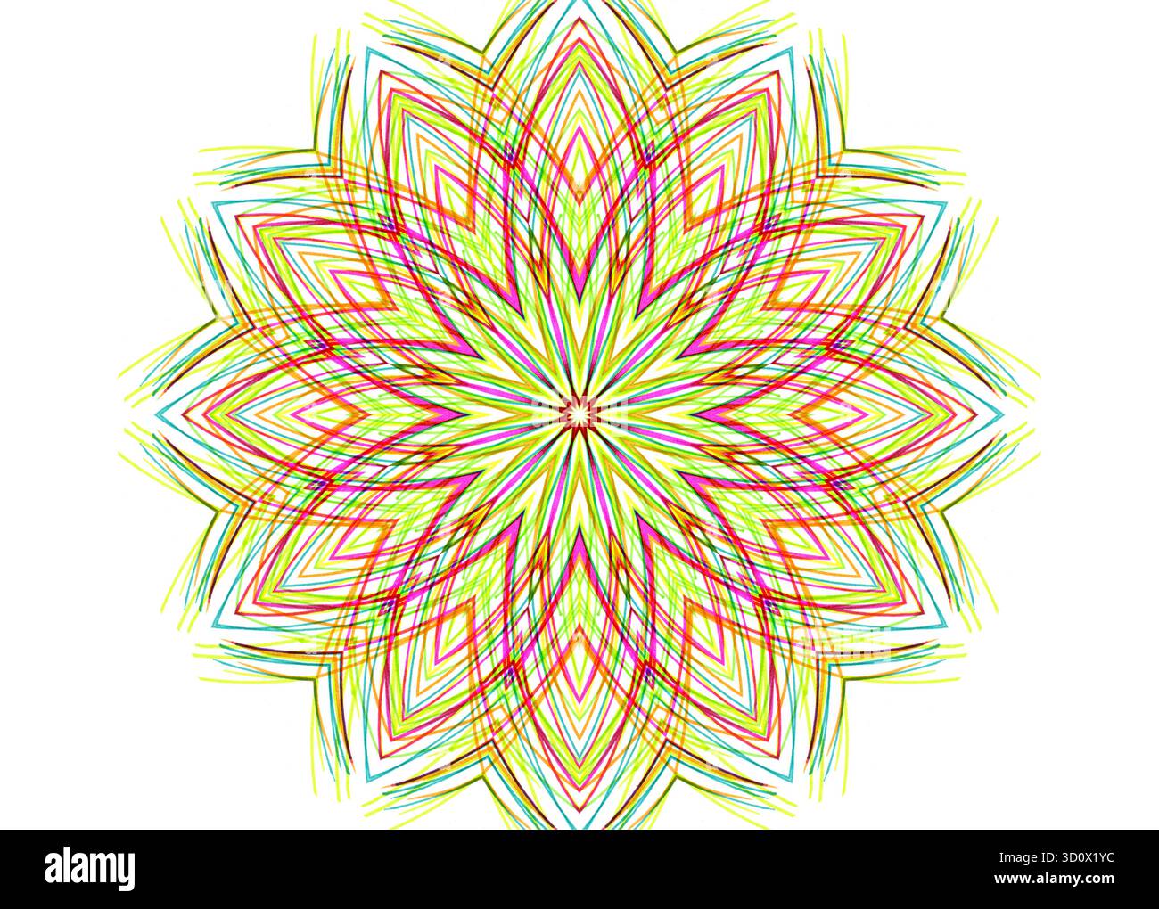 Abstract colorful shape with concentric line pattern on white ...