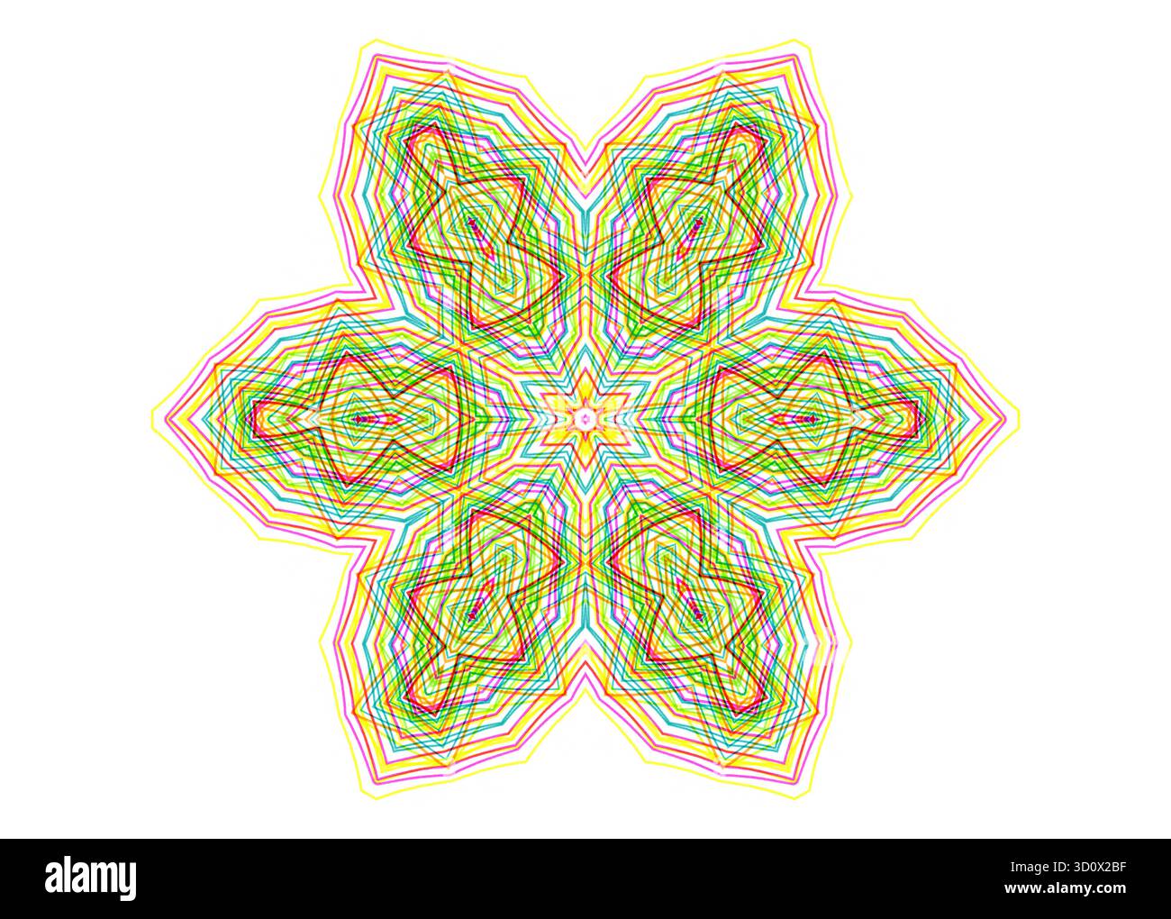 Abstract colorful shape with concentric line pattern on white ...