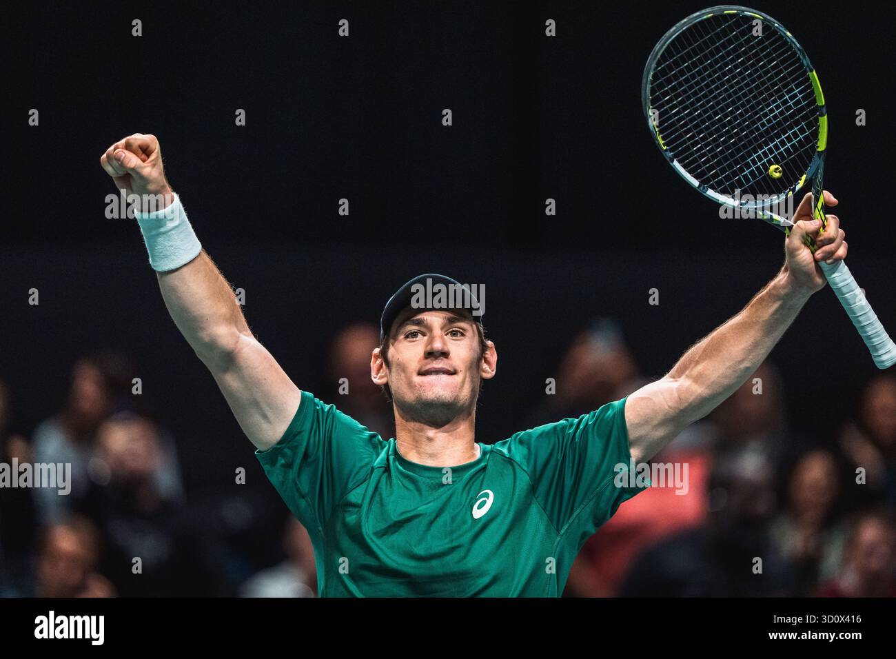 Valentin Royer (FRA) celebrating the win during the Rolex Paris Masters ...