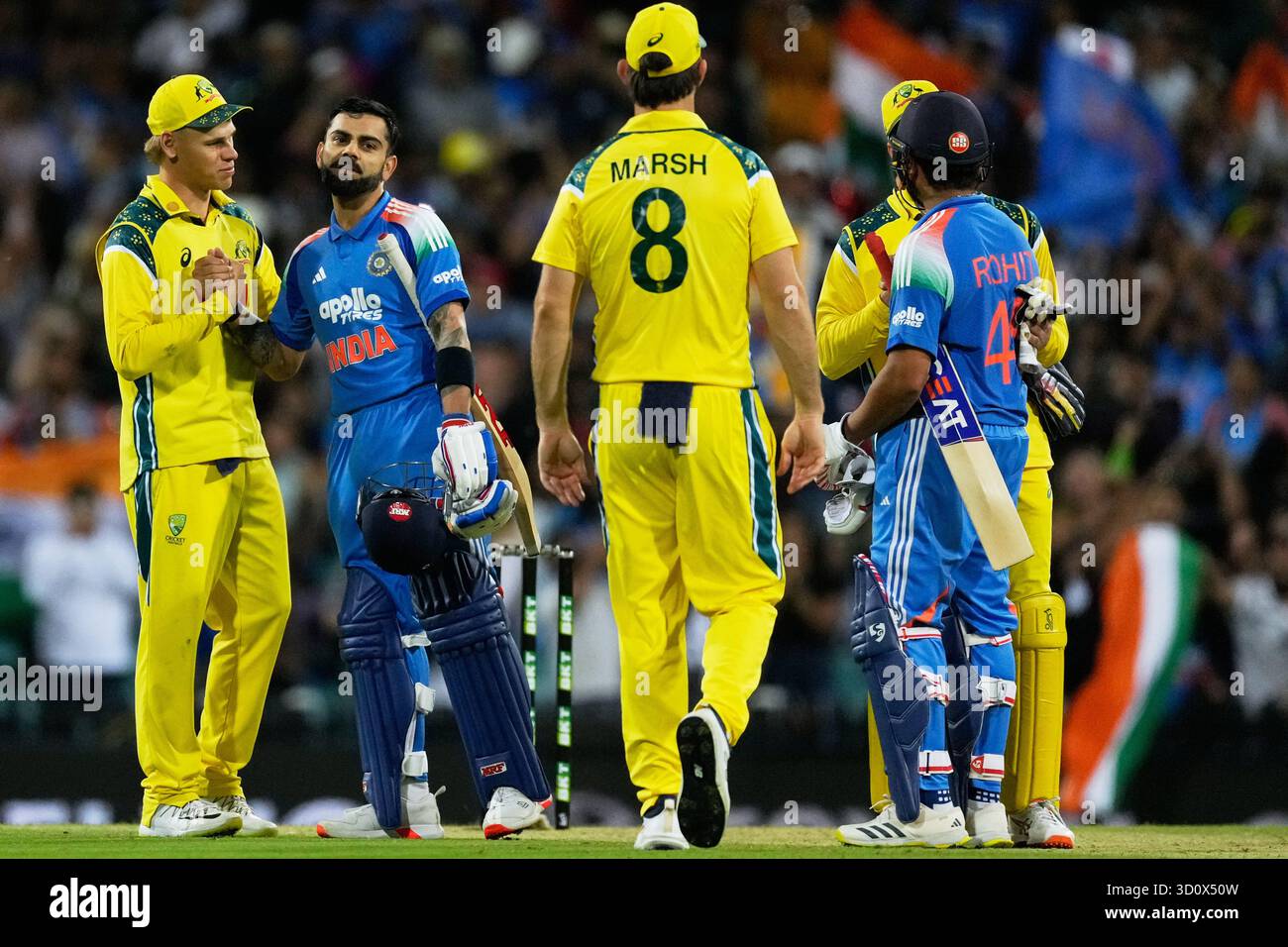 India's not out batters Virat Kohli, second left, and Rohit Sharma ...