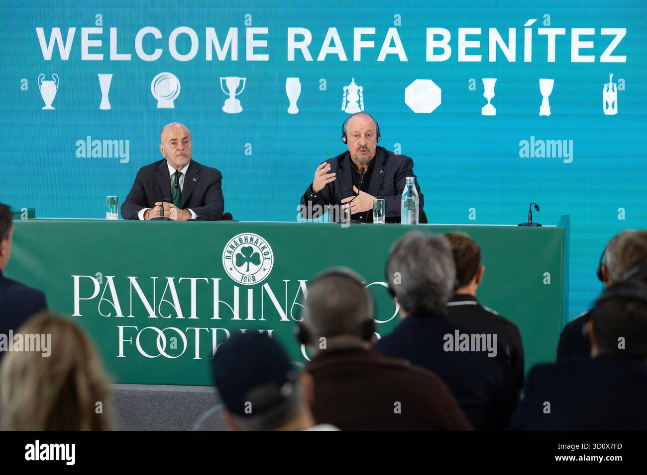 Rafa Benitez, new head coach of Panathinaikos, right, addresses ...