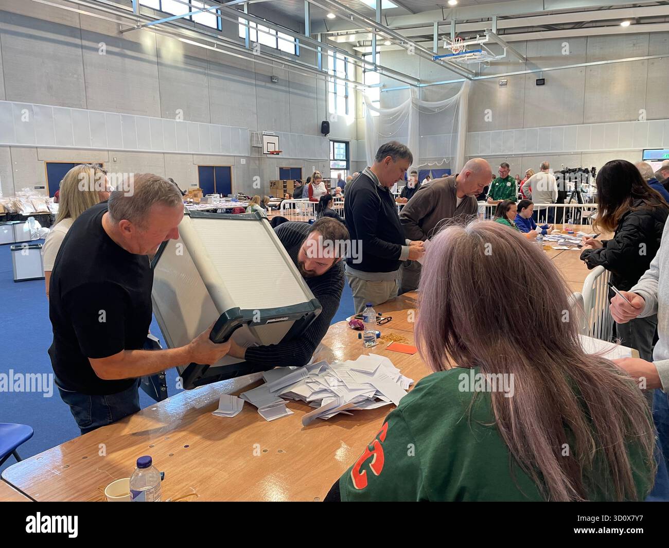 A ballot box is emptied as counting begins at Adamstown count centre in ...