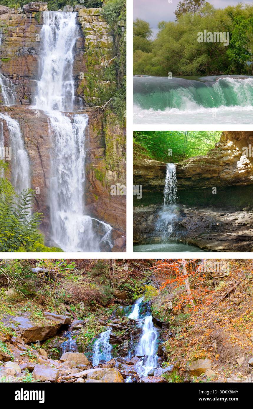 A compelling collage featuring four unique natural water scenes, from a ...