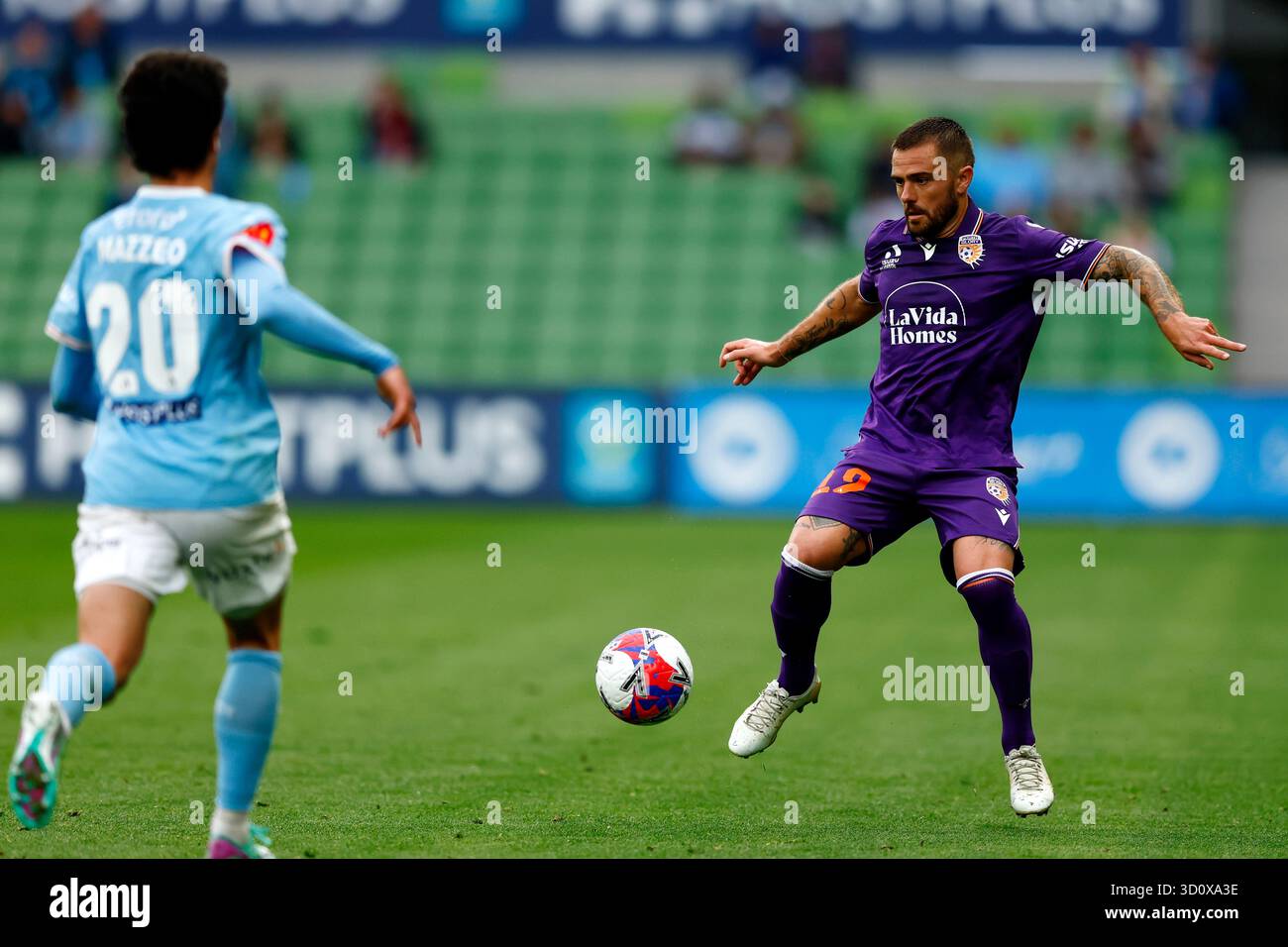 Joshua Risdon of Perth Glory controls the ball during the A-League ...
