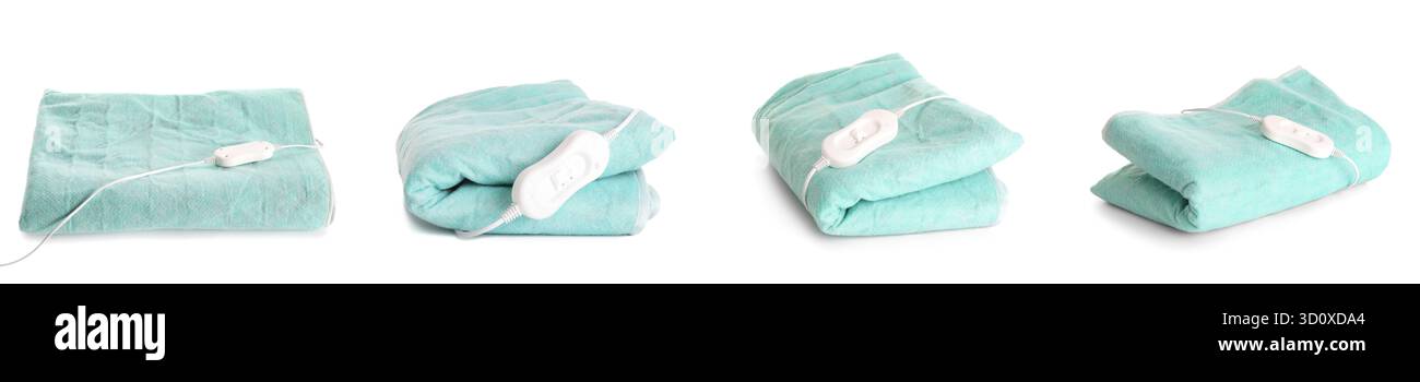 Set of electric heating bed sheet on white background Stock Photo - Alamy