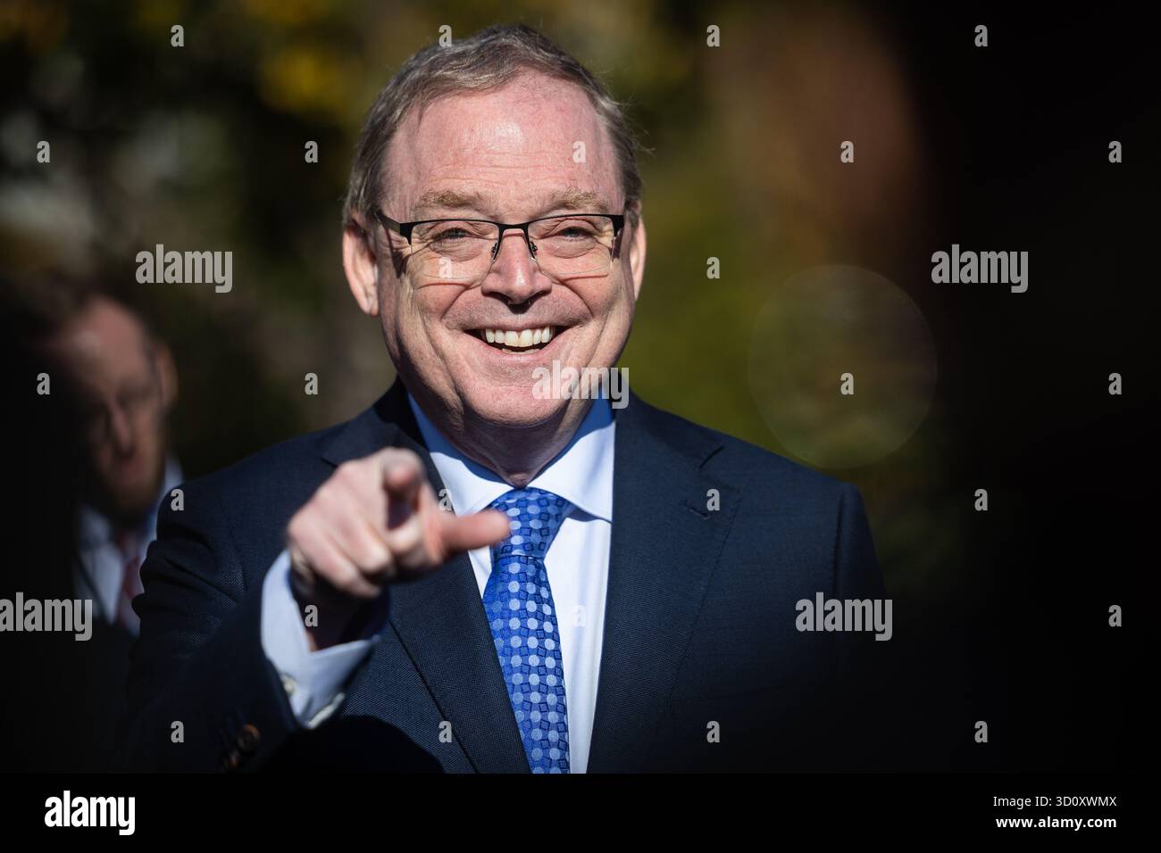 Kevin A Hassett, Director, National Economic Council (NEC), speaks with reporters outside the ...