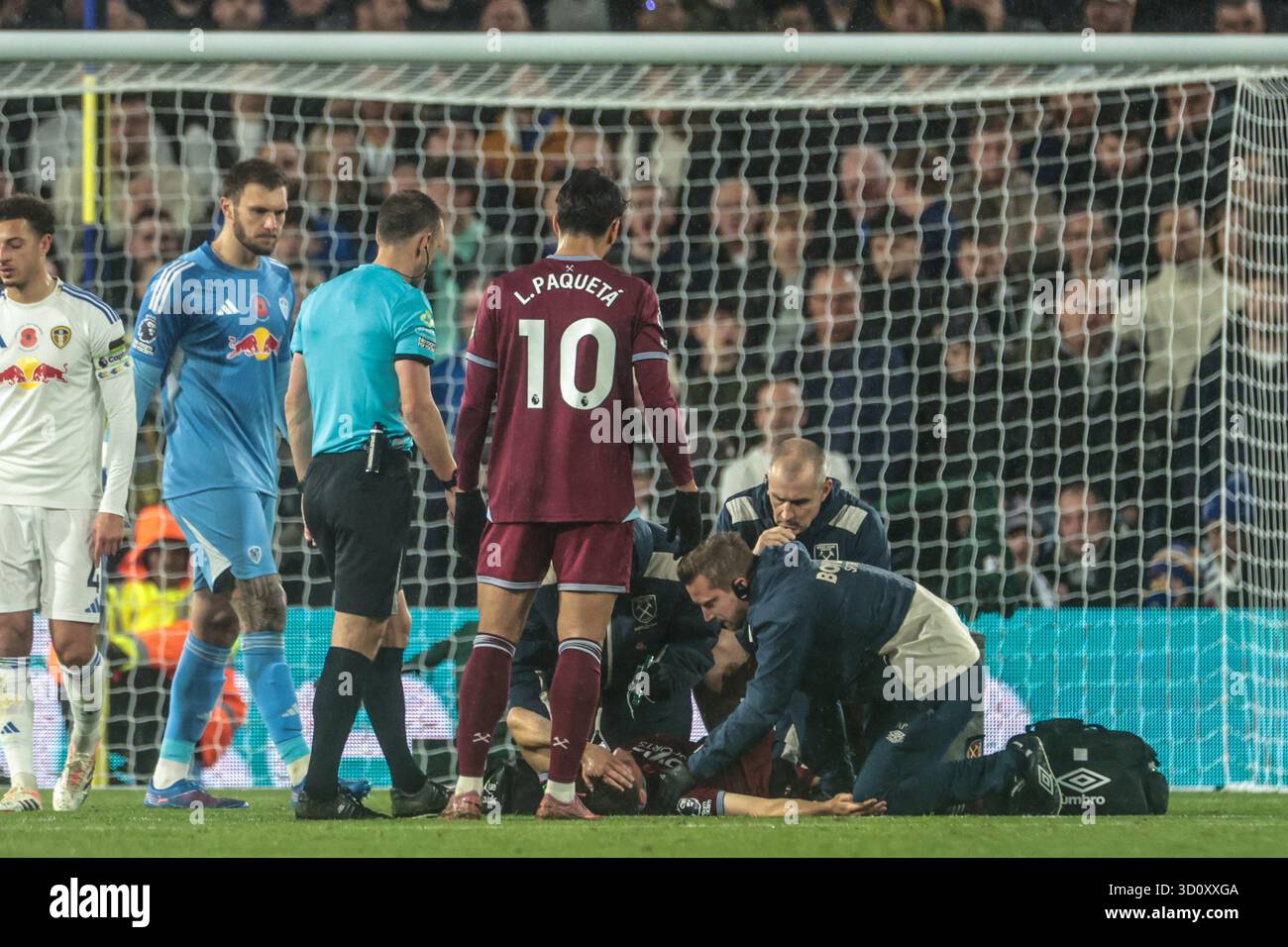 Oliver Scarles of West Ham United injured during the Premier League ...