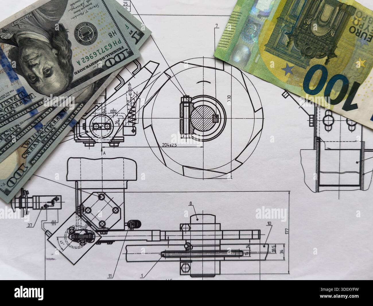 still life dollar money with Architectural project real estate concept ...