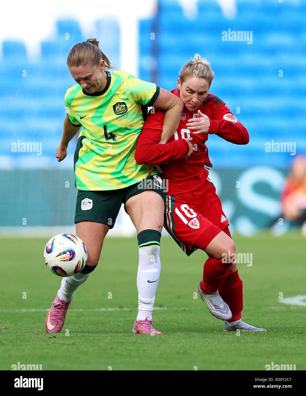 Wales' Jess Fishlock (right) and Australia's Clare Hunt battle for the ...