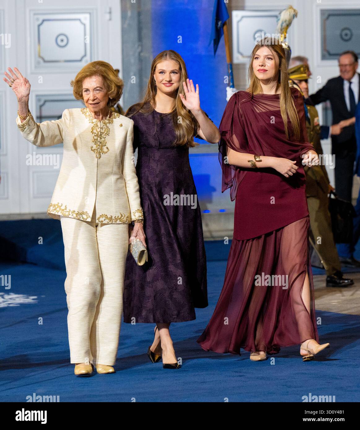 Crown Princess Leonor, Infanta Sofia, Former Queen Sofia during the 2025 Princess of Asturias ...