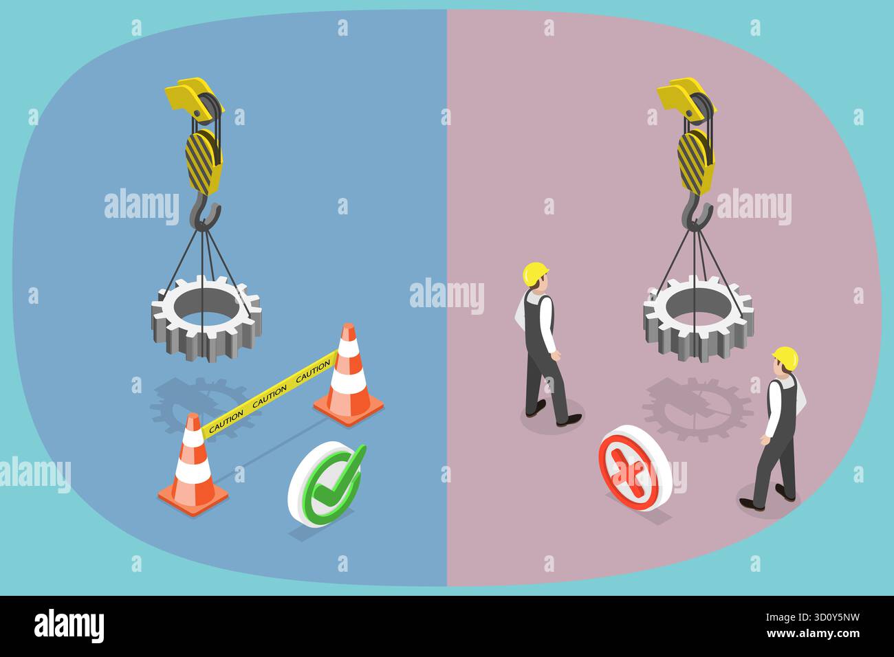 3D Isometric Flat Illustration of Barricade Lifting Zone, Work Safety ...