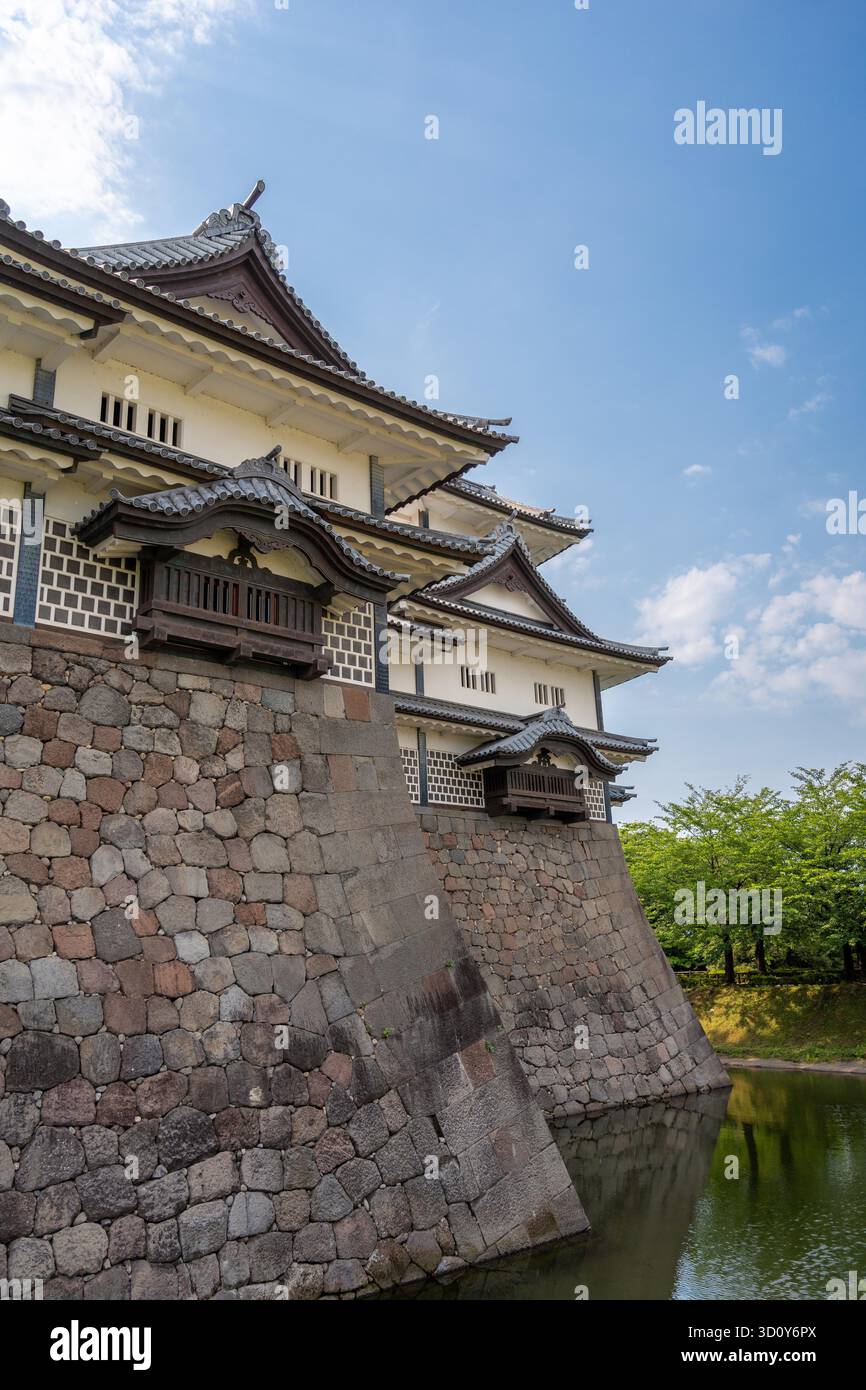 Traditional Japanese architecture of Kanazawa Castle with stone walls ...