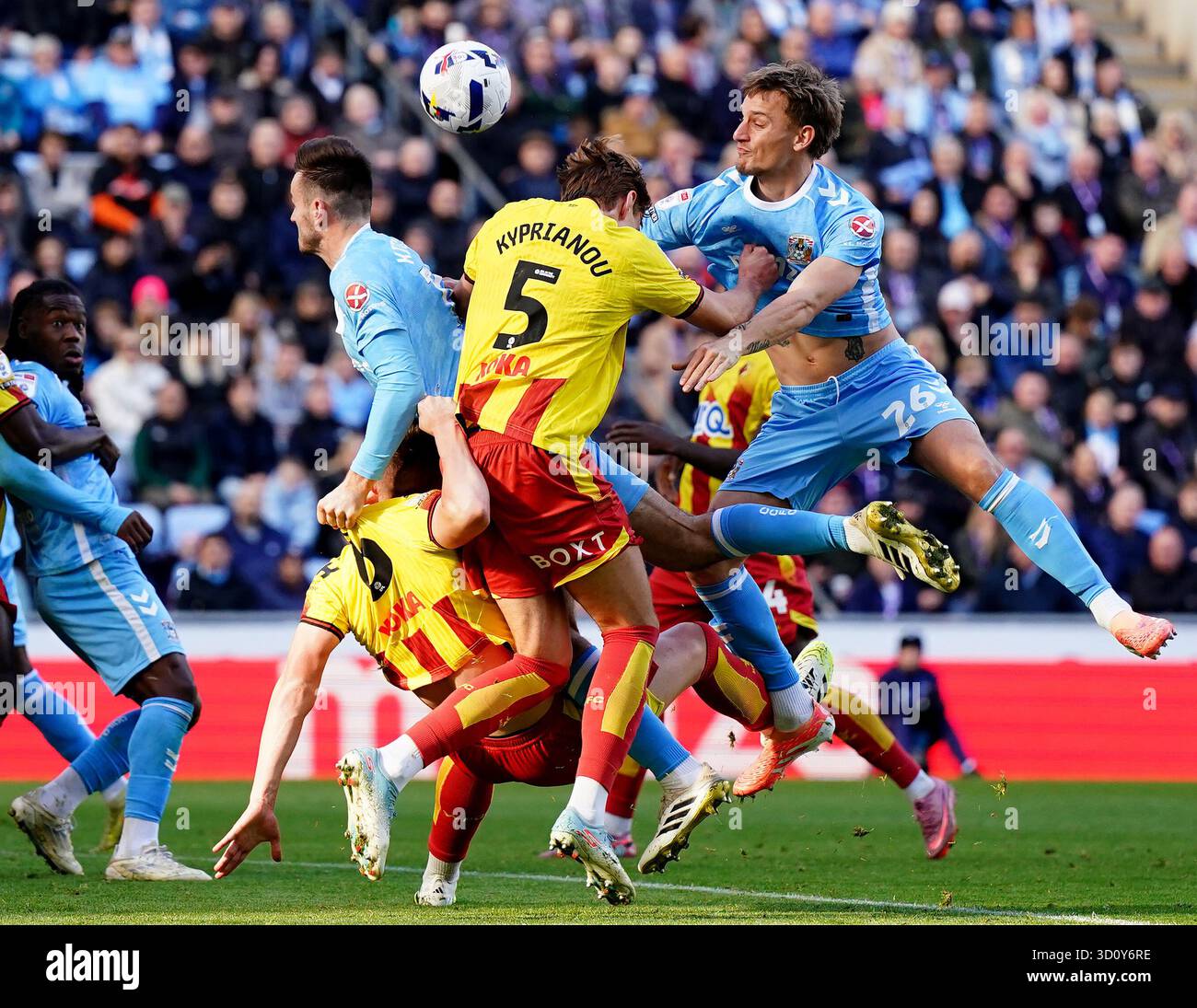 Watford's Hector Kyprianou (second right) and Coventry City's Luke ...