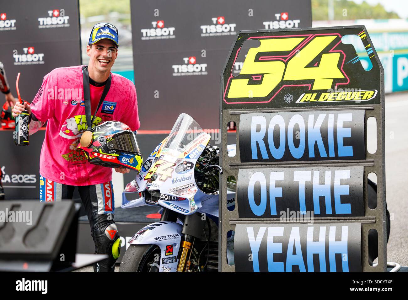 Number 54 Gresini Racing MotoGP rider Fermin Aldeguer celebrates coming ...