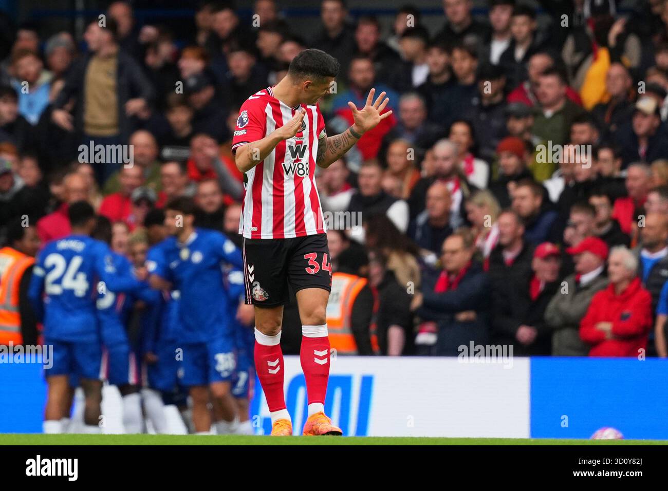 Sunderland's Granit Xhaka reacts after Chelsea's Alejandro Garnacho ...