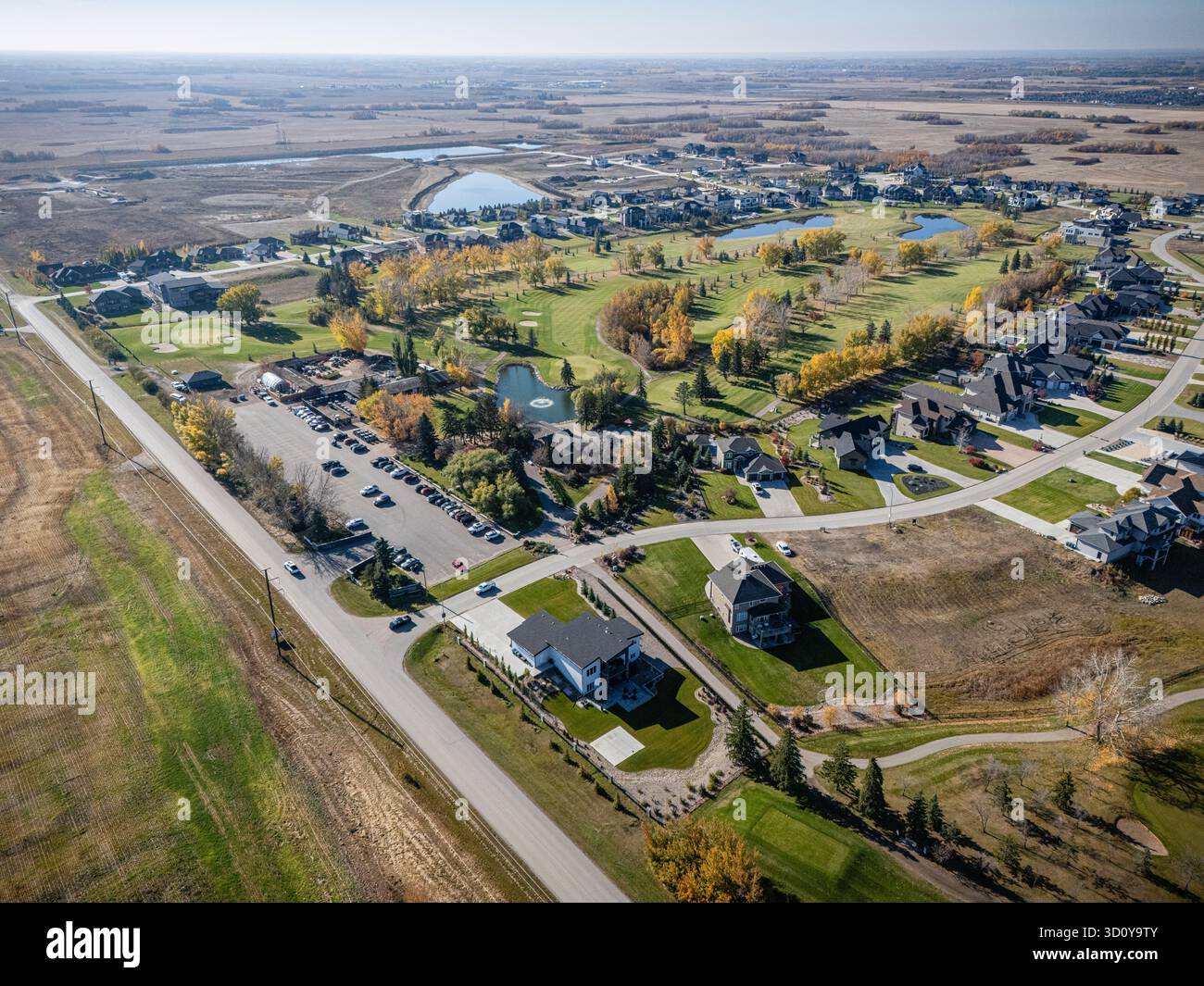 Aerial view of Greenbryre near Saskatoon, Saskatchewan, showing fall ...