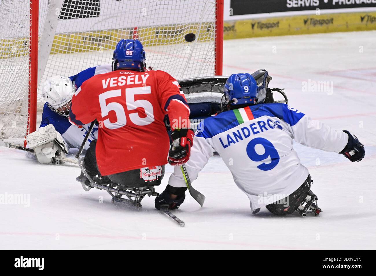 L-R goalkeeper Santino Stillitano (ITA), Filip Vesely (CZE) and Nikko ...