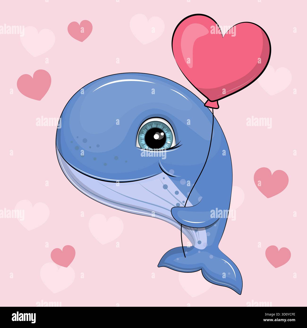 Cute cartoon Whale with heart shaped balloon. Vector illustration of an ...