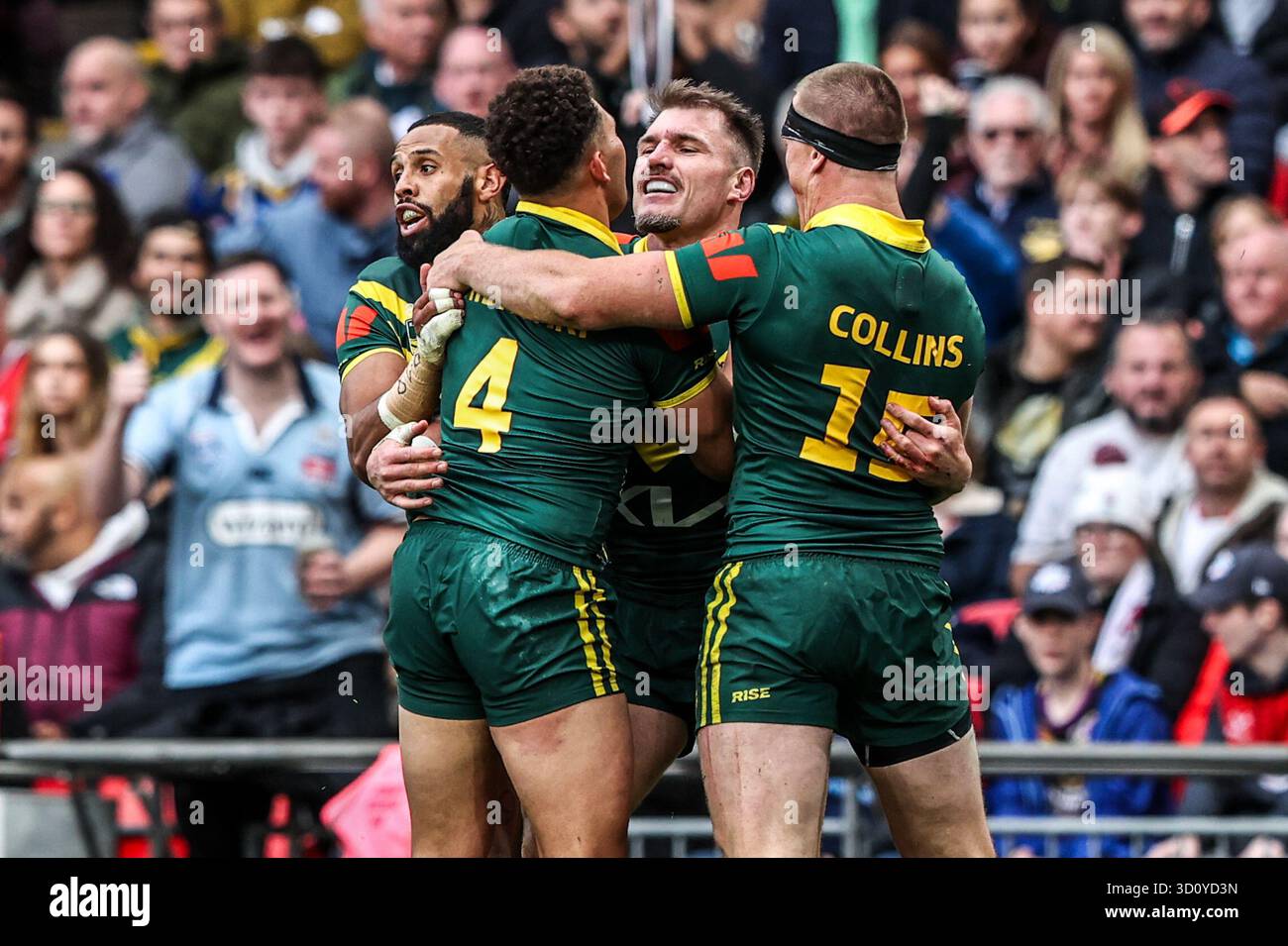 Angus Crichton of Australia celebrates his try during the The Ashes ...