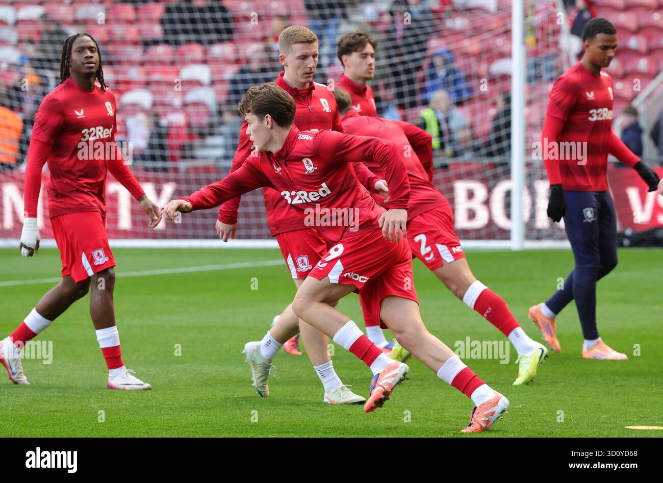 Middlesbrough players warming up before the Sky Bet Championship match ...