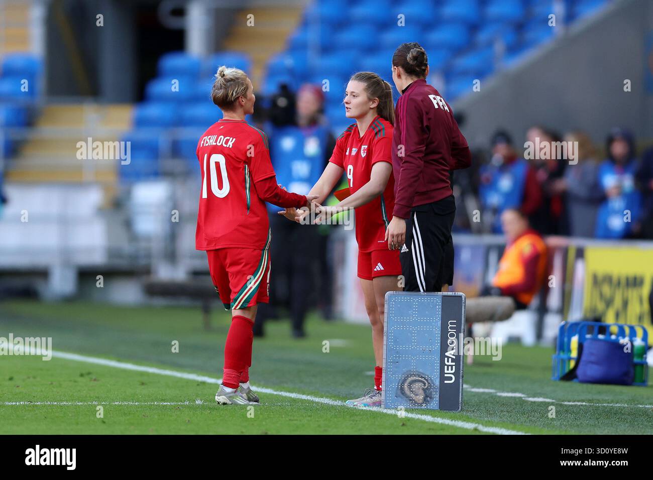 Jess Fishlock (left) is replaced by substitute Tianna Teisar on her ...