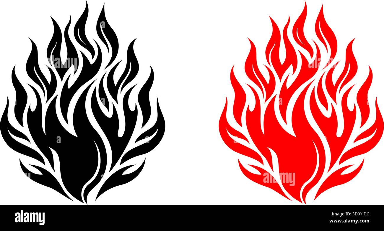 Tribal style fire flame, dynamic curved flames, silhouette design ...