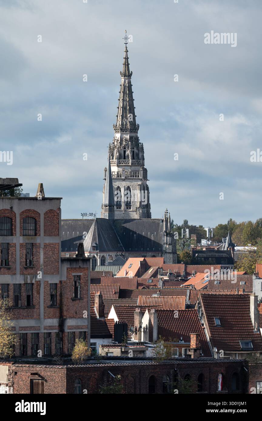 Cityscape over houses and old monuments in Anderlecht, Brussels Capital ...